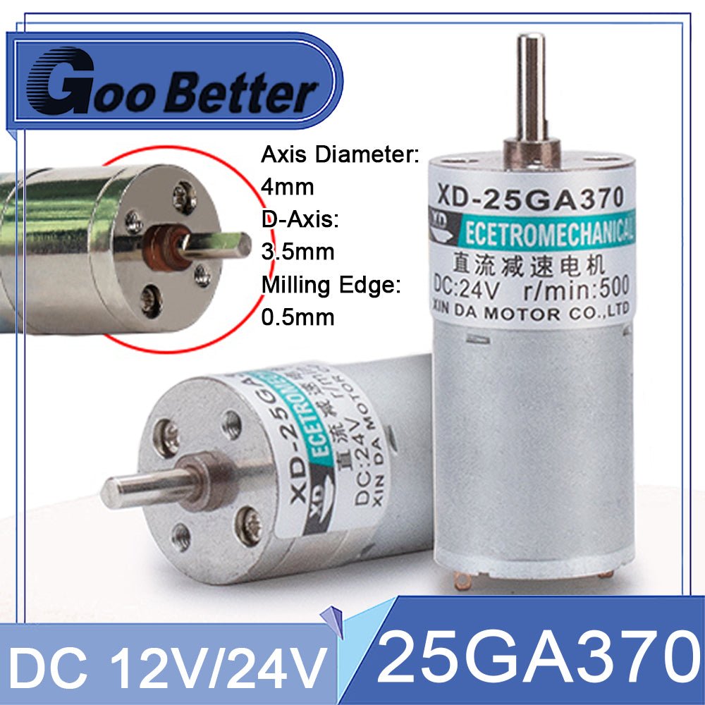 Micro DC Gear Motor 12V/24V | 5-500 RPM 5-35W Metal Gearbox 25GA370 | HomeDIYer