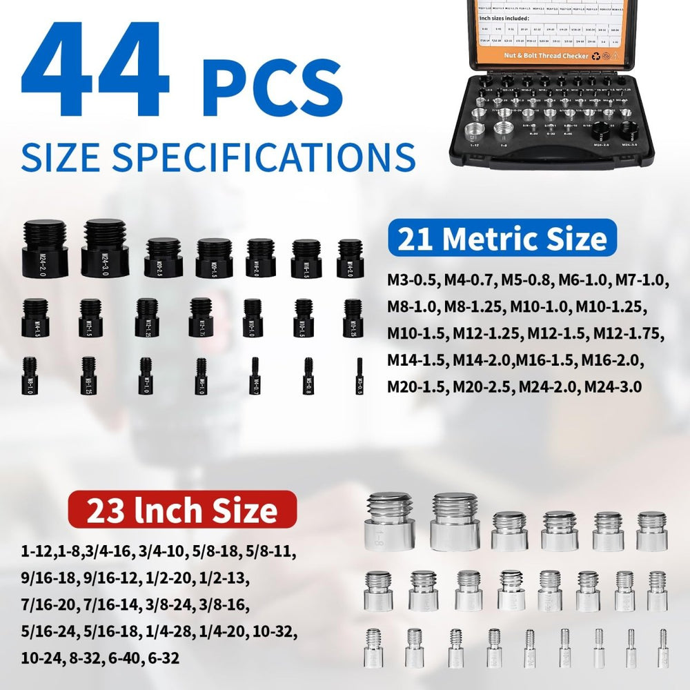Bolt Size Finder Kit: 44-Piece SAE/Metric Thread Checker Gauge | HomeDIYer