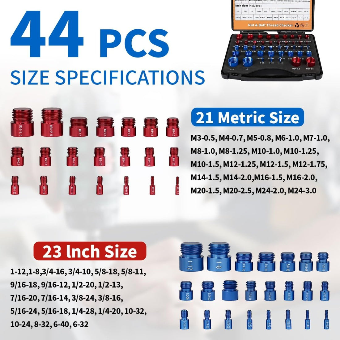 Bolt Size Finder Kit: 44-Piece SAE/Metric Thread Checker Gauge | HomeDIYer