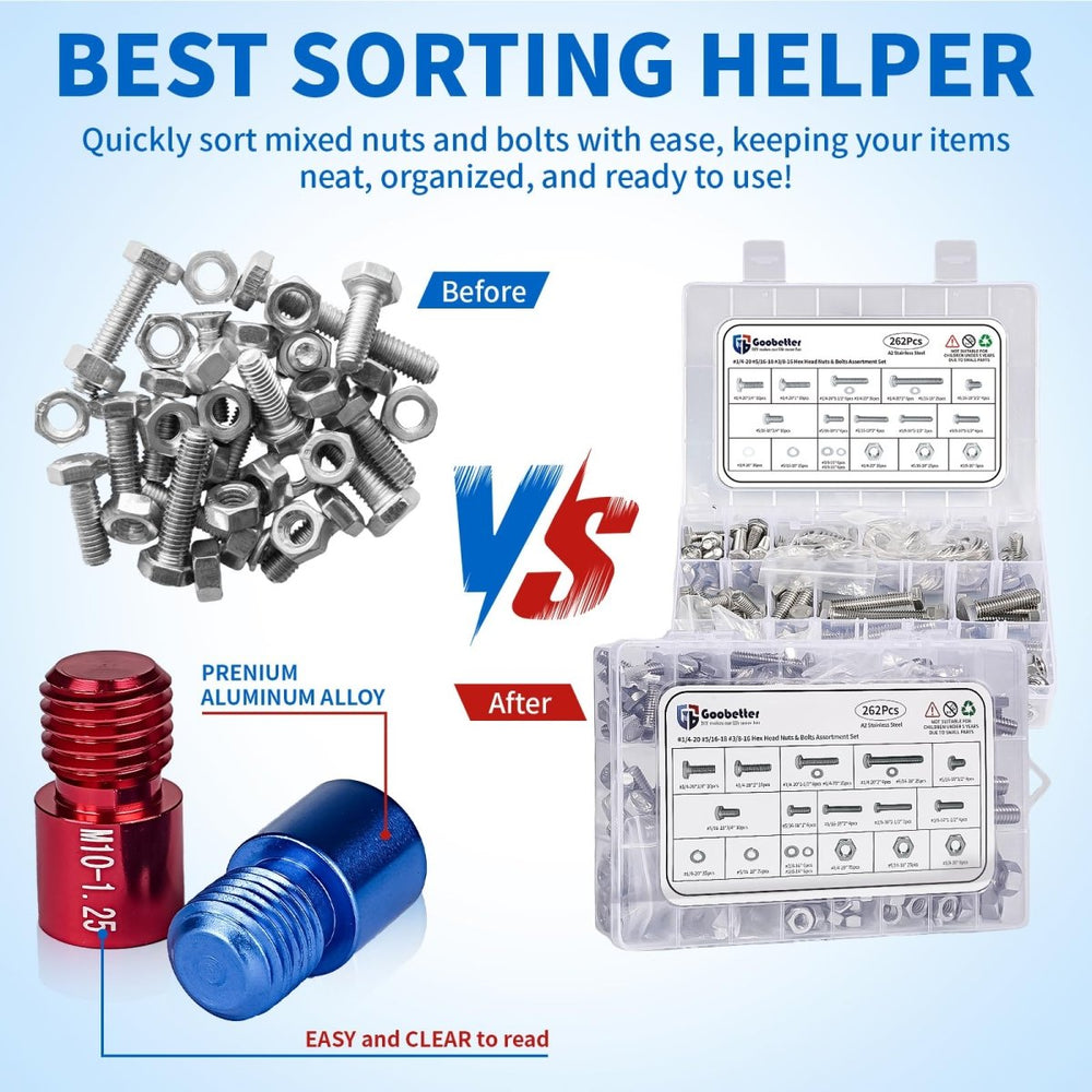 Bolt Size Finder Kit: 44-Piece SAE/Metric Thread Checker Gauge | HomeDIYer