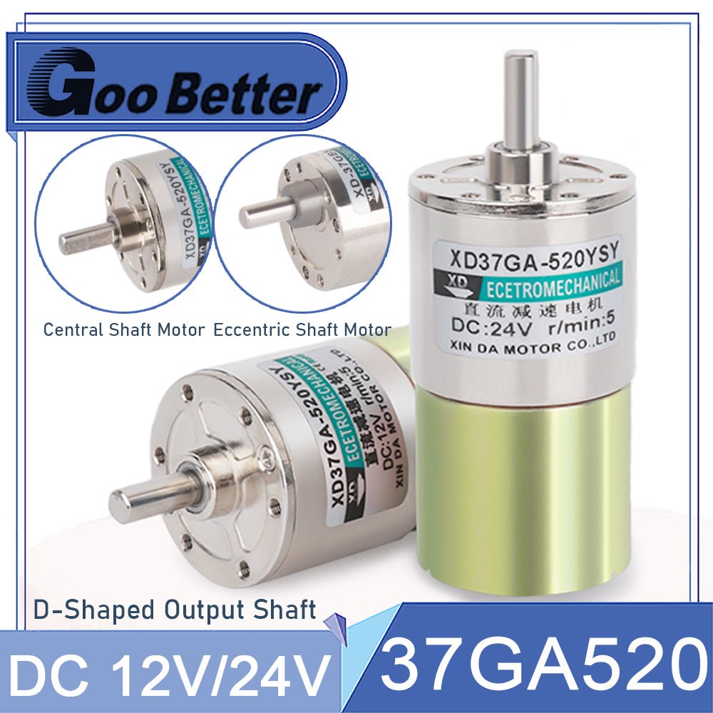 Dual Shaft Gear Motor 12V/24V | 5-600 RPM Metal Reduction Motor 37GA520 ...