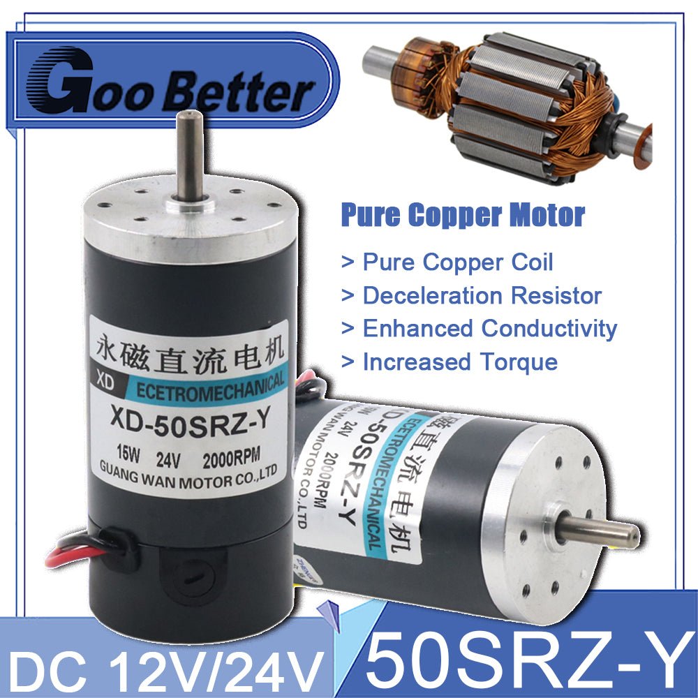 High-Speed DC Motor 12V/24V | 2000-8000 RPM 15W Reversible 50SRZ-Y ...