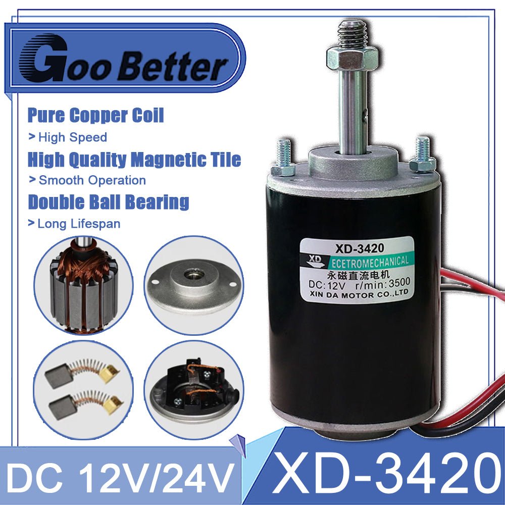 High-Speed Mini Motor 12V/24V | 30W 3500-7000 RPM XD-3420 | HomeDIYer